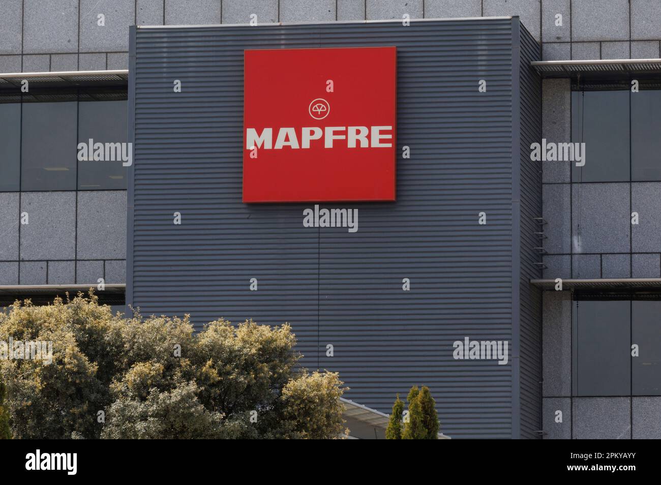 Facade of Mapfre's headquarters on April 10, 2023, in Madrid, Spain ...
