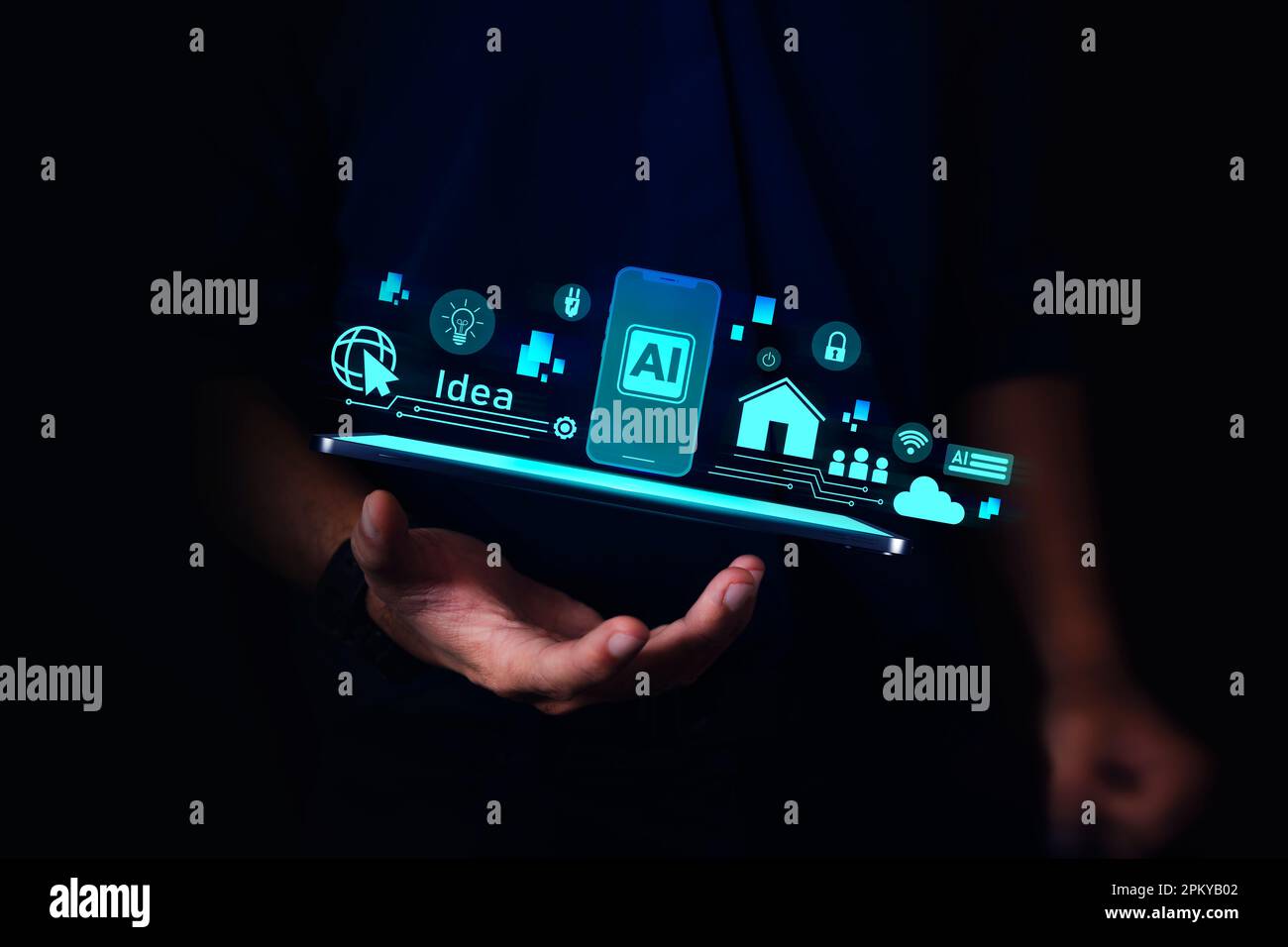 Smart home system and Artificial intelligence concept. hologram digital ... Smart home system and Artificial intelligence concept. hologram digital ...