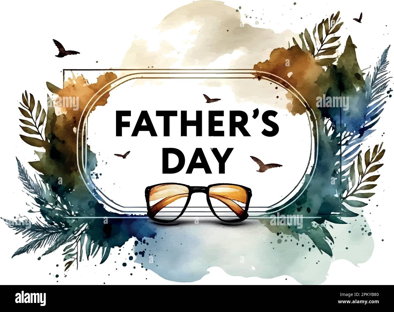 Happy Father's Day in watercolor frame design Vector background for ...
