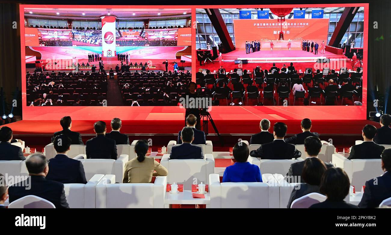 Beijing, China. 10th Apr, 2023. Honored guests watch live streaming of ...