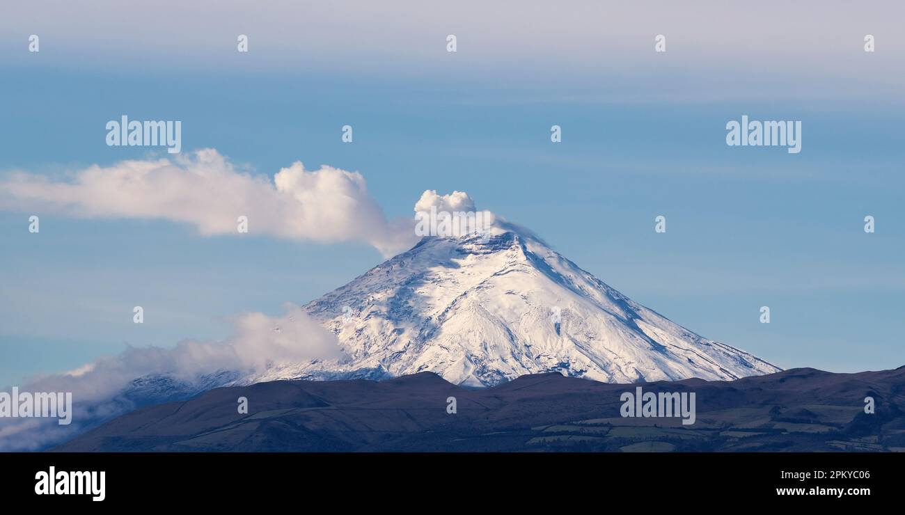 Cotopaxi volcano with eruption explosion and ash cloud, Quito, Ecuador ...