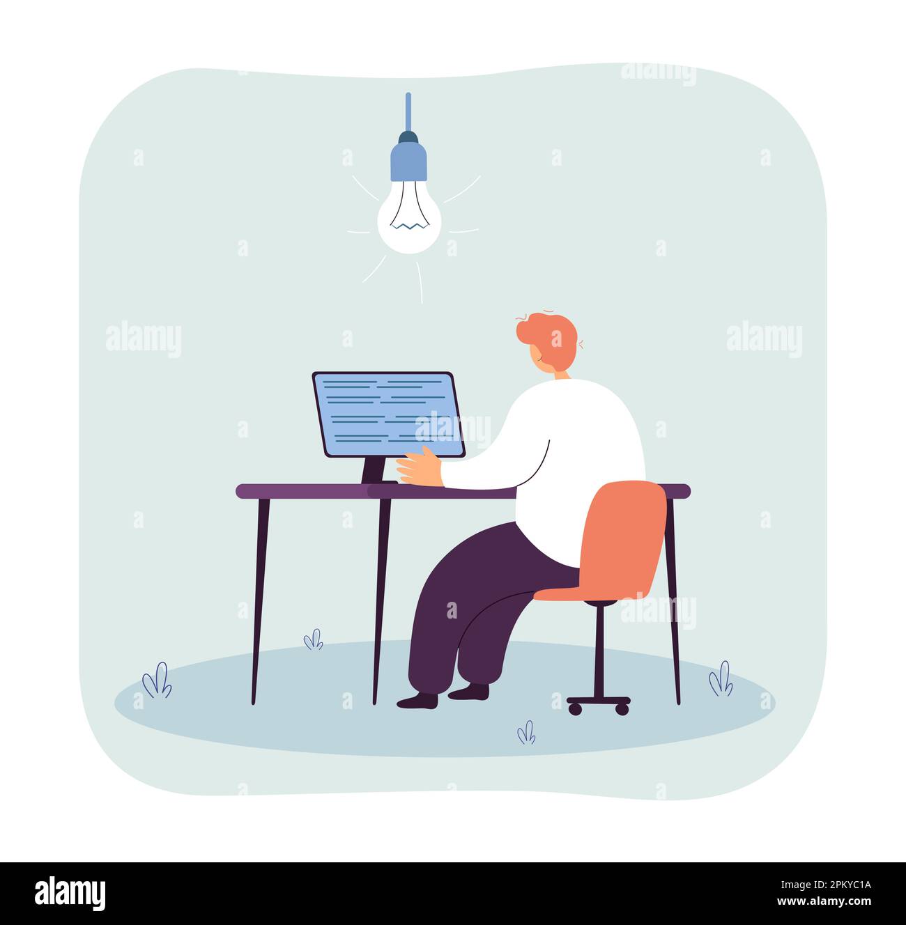 Back view of man studying or working at computer table Stock Vector ...
