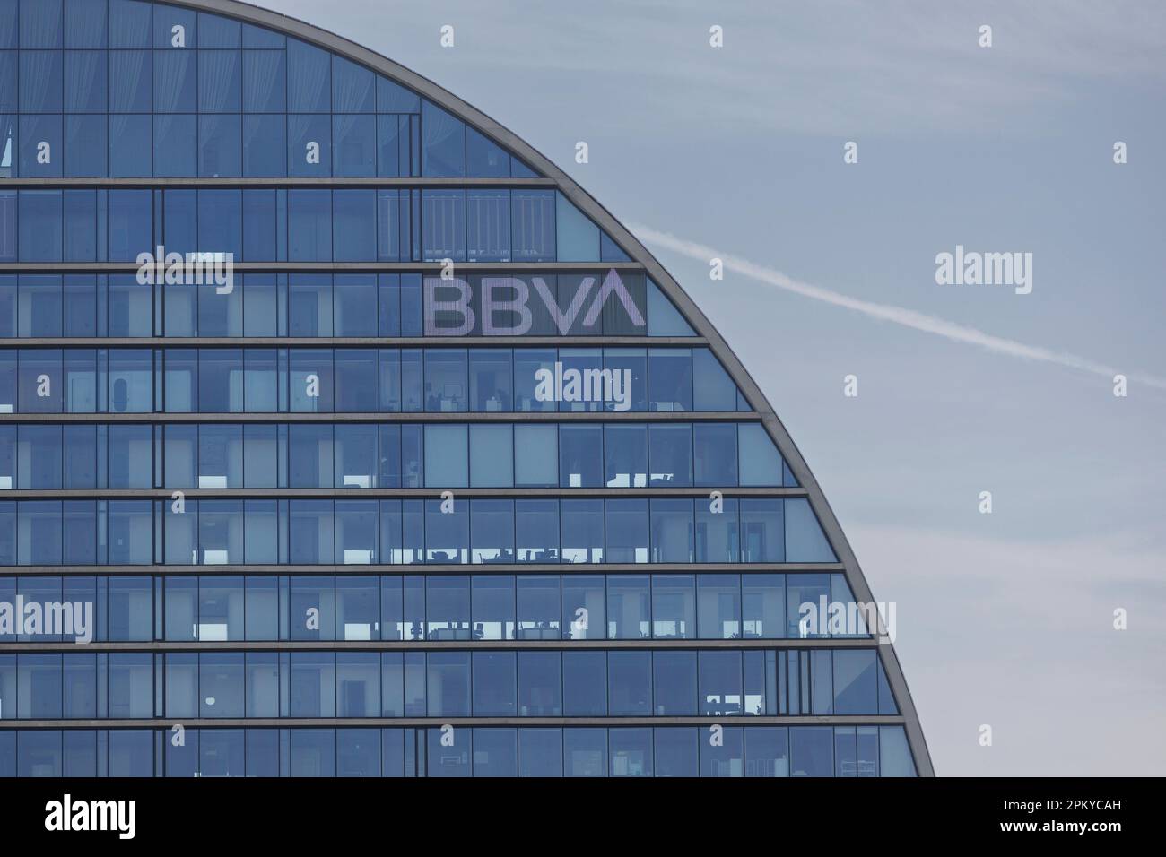 Facade of the BBVA bank in BBVA City, on April 10, 2023, in Madrid ...