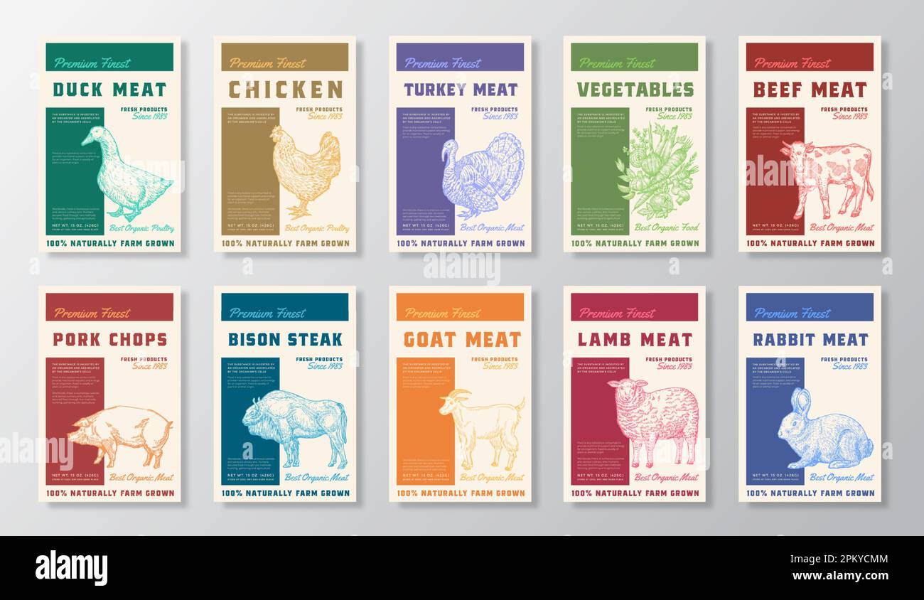 Premium Finest Meat, Poultry and Vegetables Vector Packaging Product ...