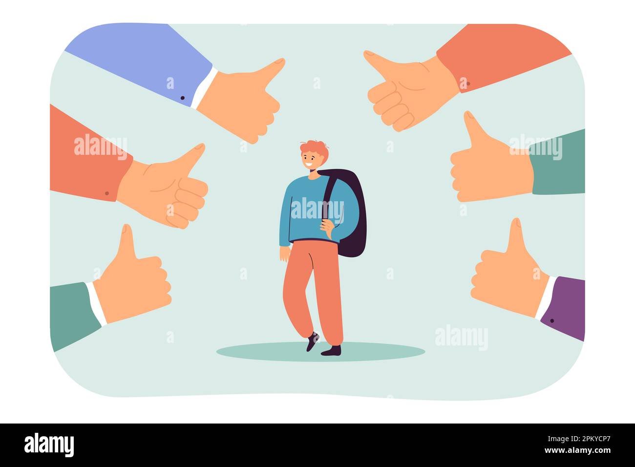Huge thumbs up around happy student with backpack Stock Vector Image ...