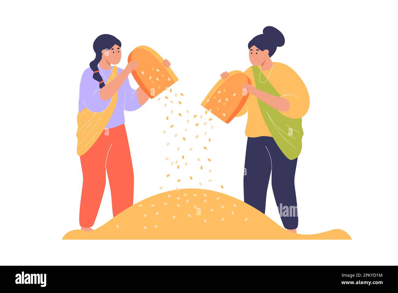 Indian women winnowing rice grains flat vector illustration Stock ...