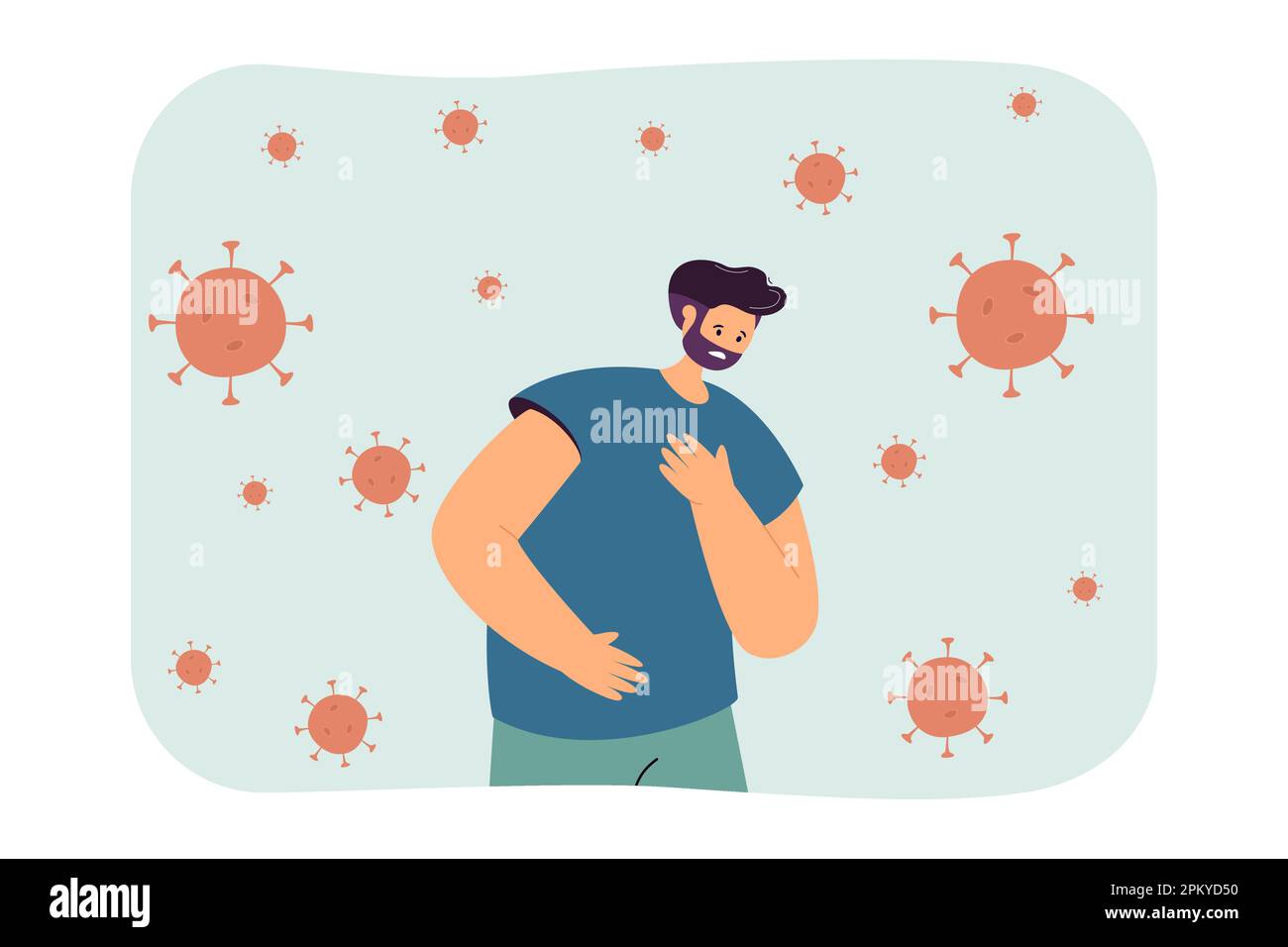 Sick man surrounded by germs flat vector illustration Stock Vector ...