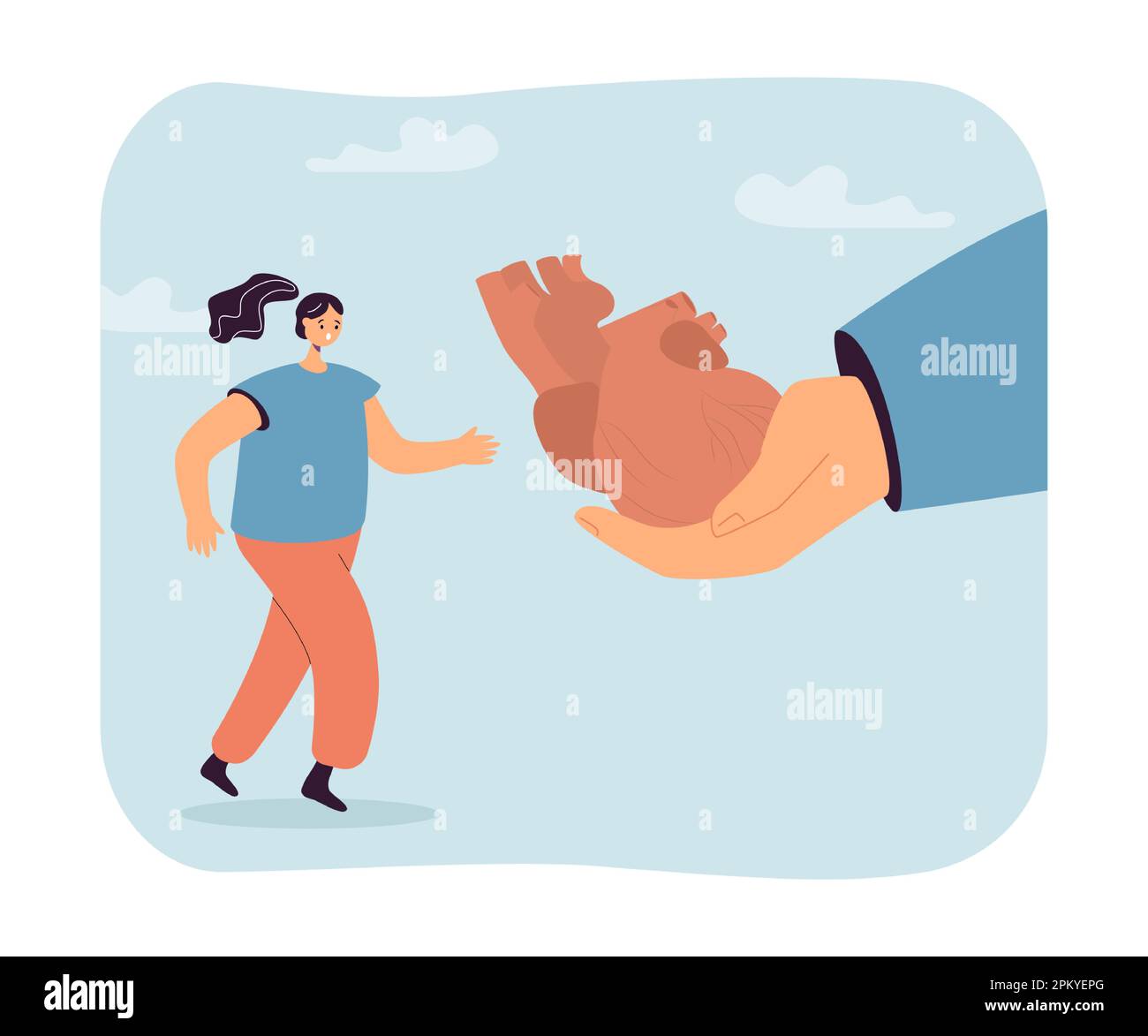 Panting girl and human heart on hand flat vector illustration Stock ...