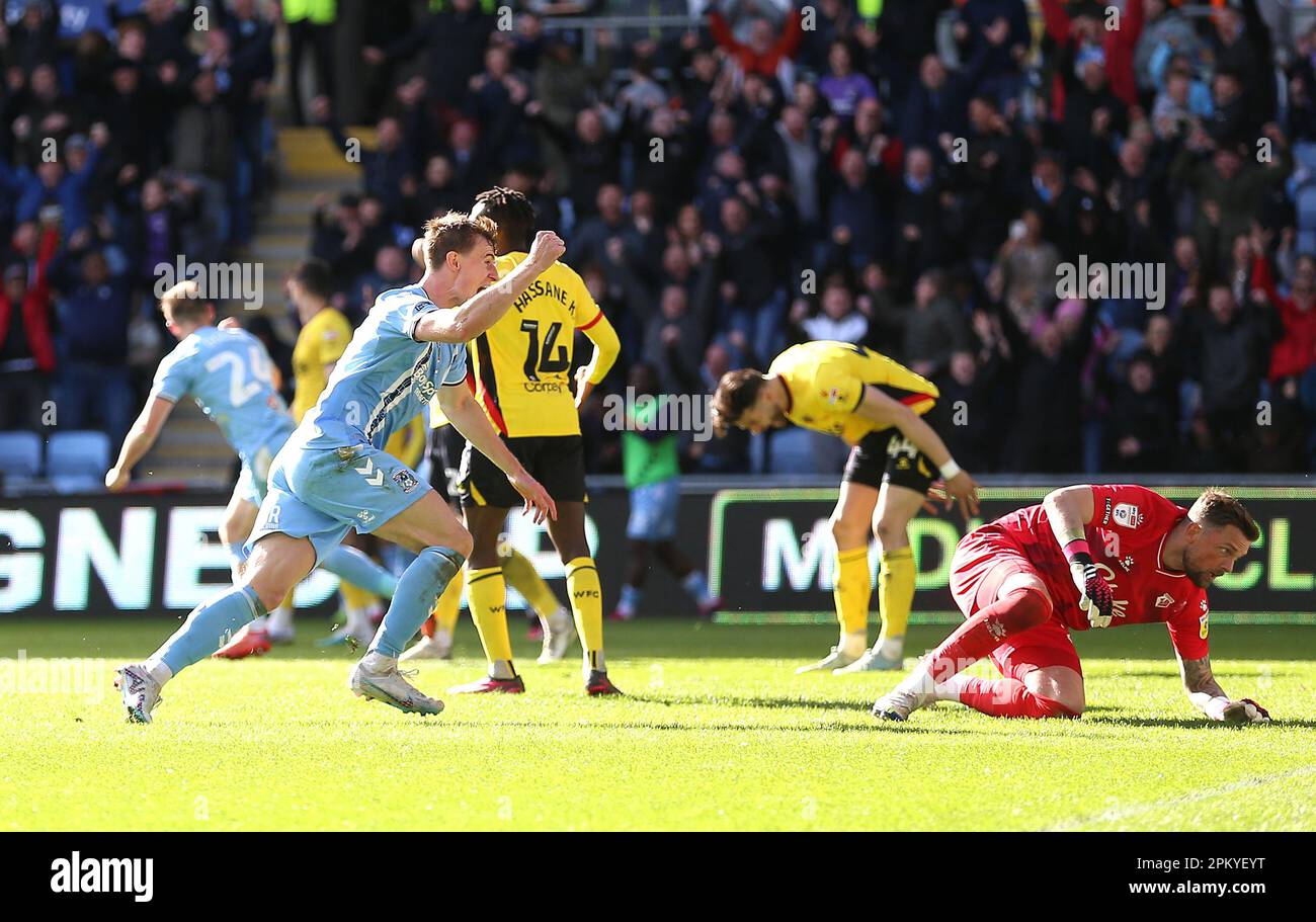 Coventry City's Ben Sheaf celebrates scoring their side's second goal ...