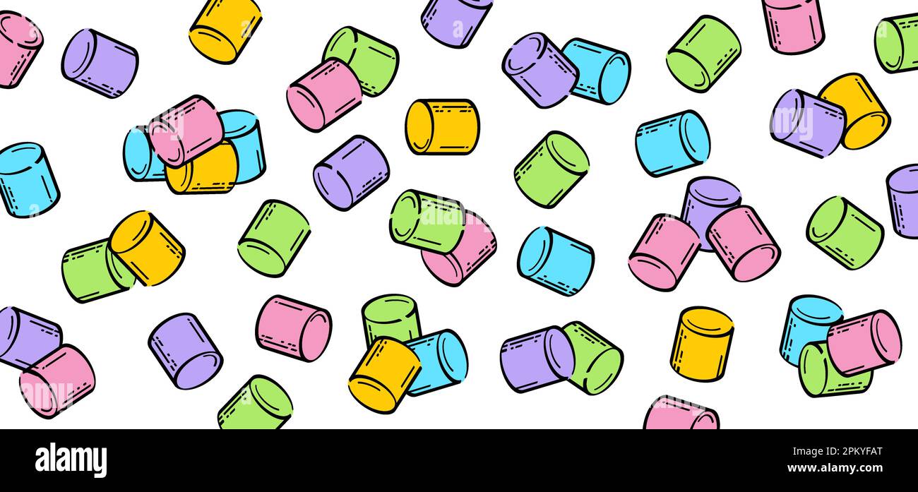 Drawing cartoon sugar marshmallow, line pattern. Sweet marshmallow for ...