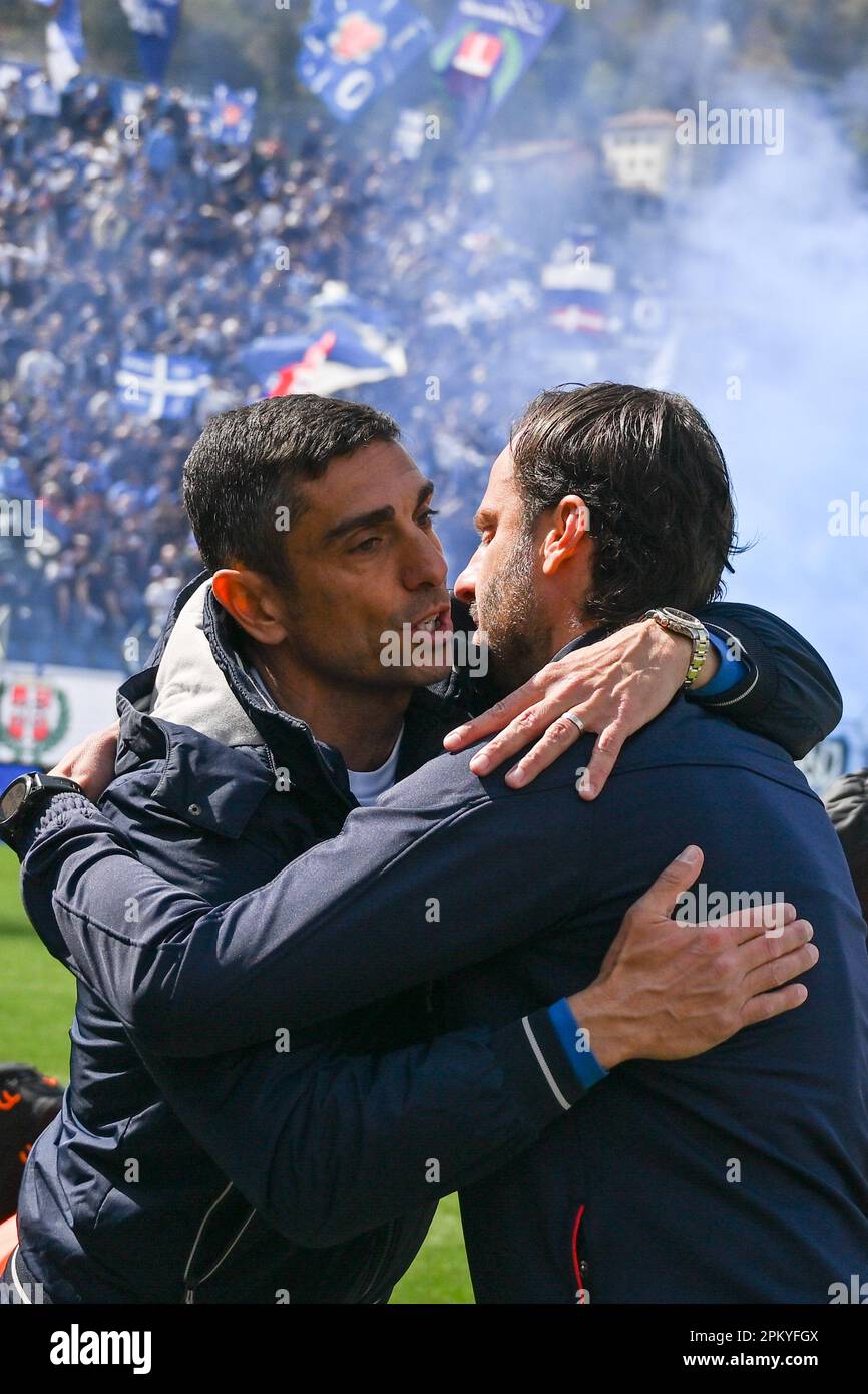 Como, Italy. 10th Apr, 2023. Coach Moreno Longo Calcio Como and Coach ...