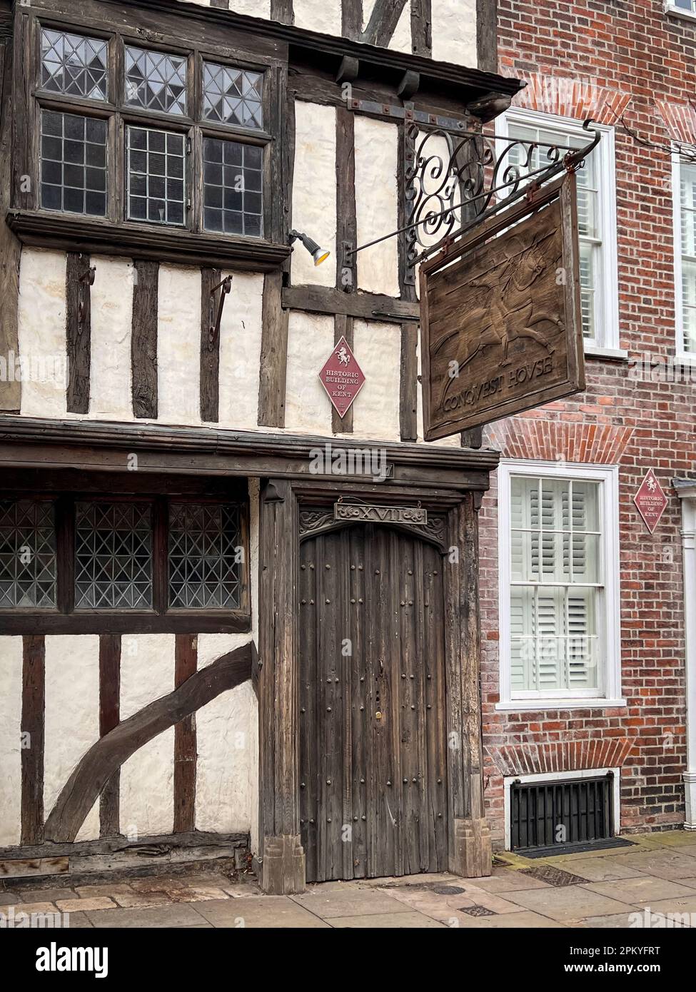 Ancient timber framed building facade in the City of Canterbury, Kent ...