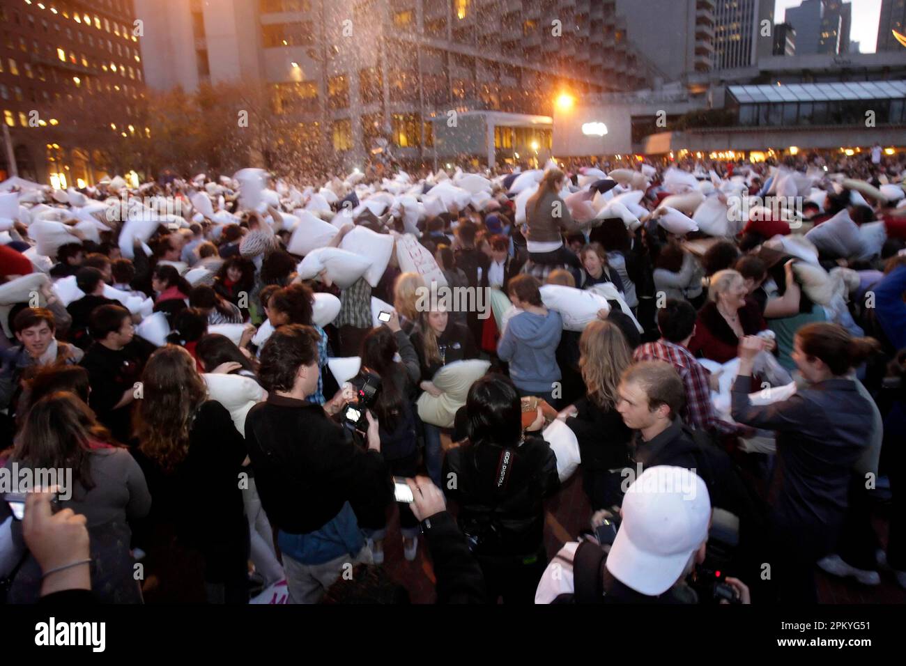 Pillow fighters fill Justin Herman Plaza during the Great San Francisco ...
