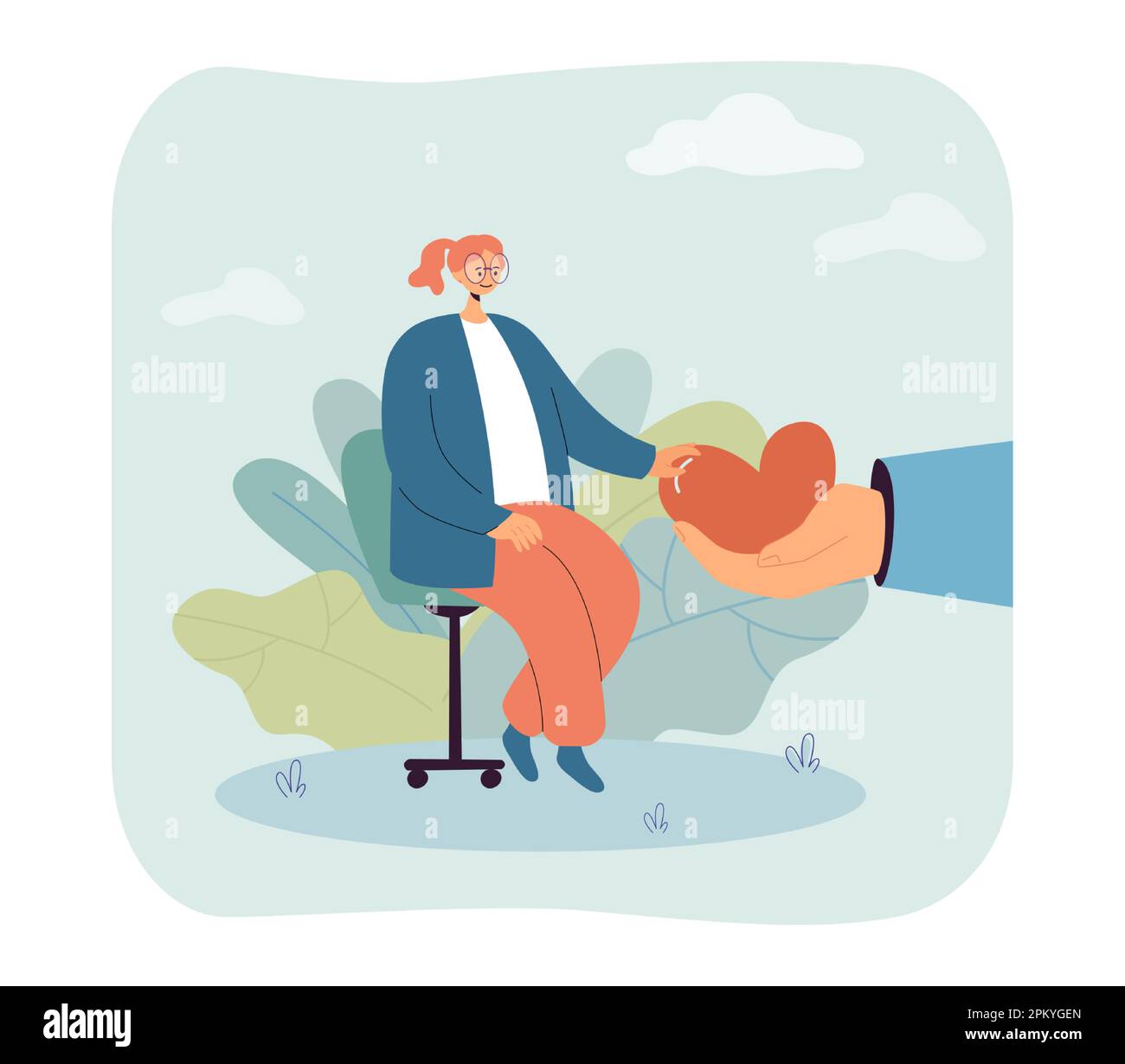 Human hand giving heart to girl flat vector illustration Stock Vector ...