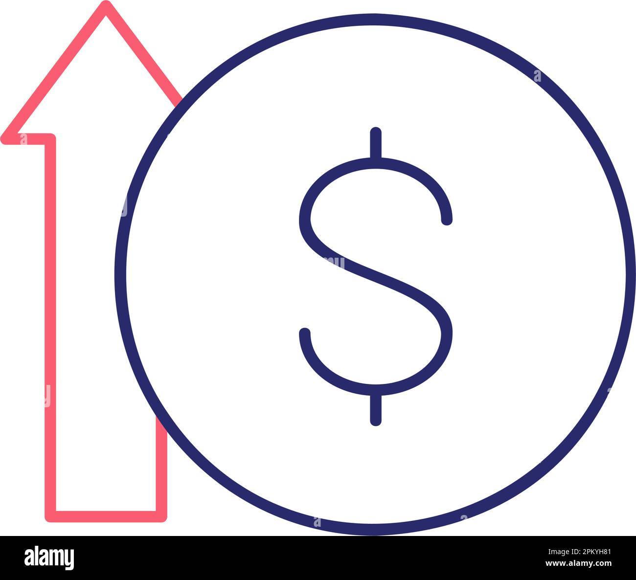 Coin with up arrow, money interest rate increase outline color icon ...