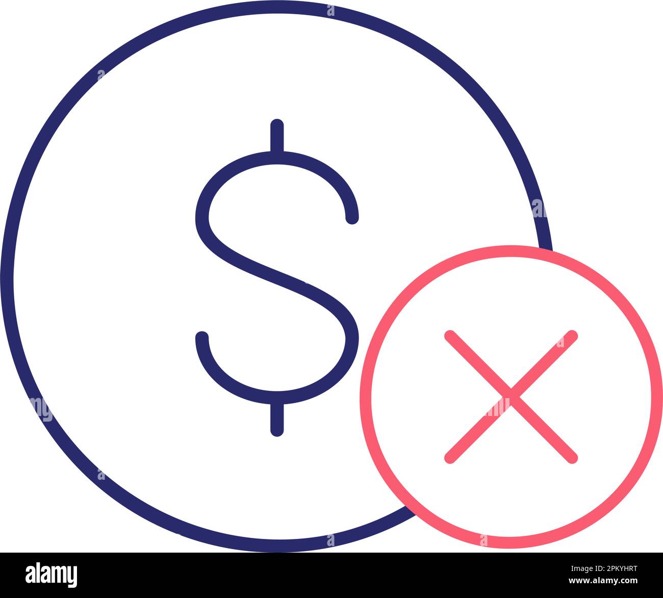 Coin with cross marks, rejected, incorrect outline color icon. Finance ...