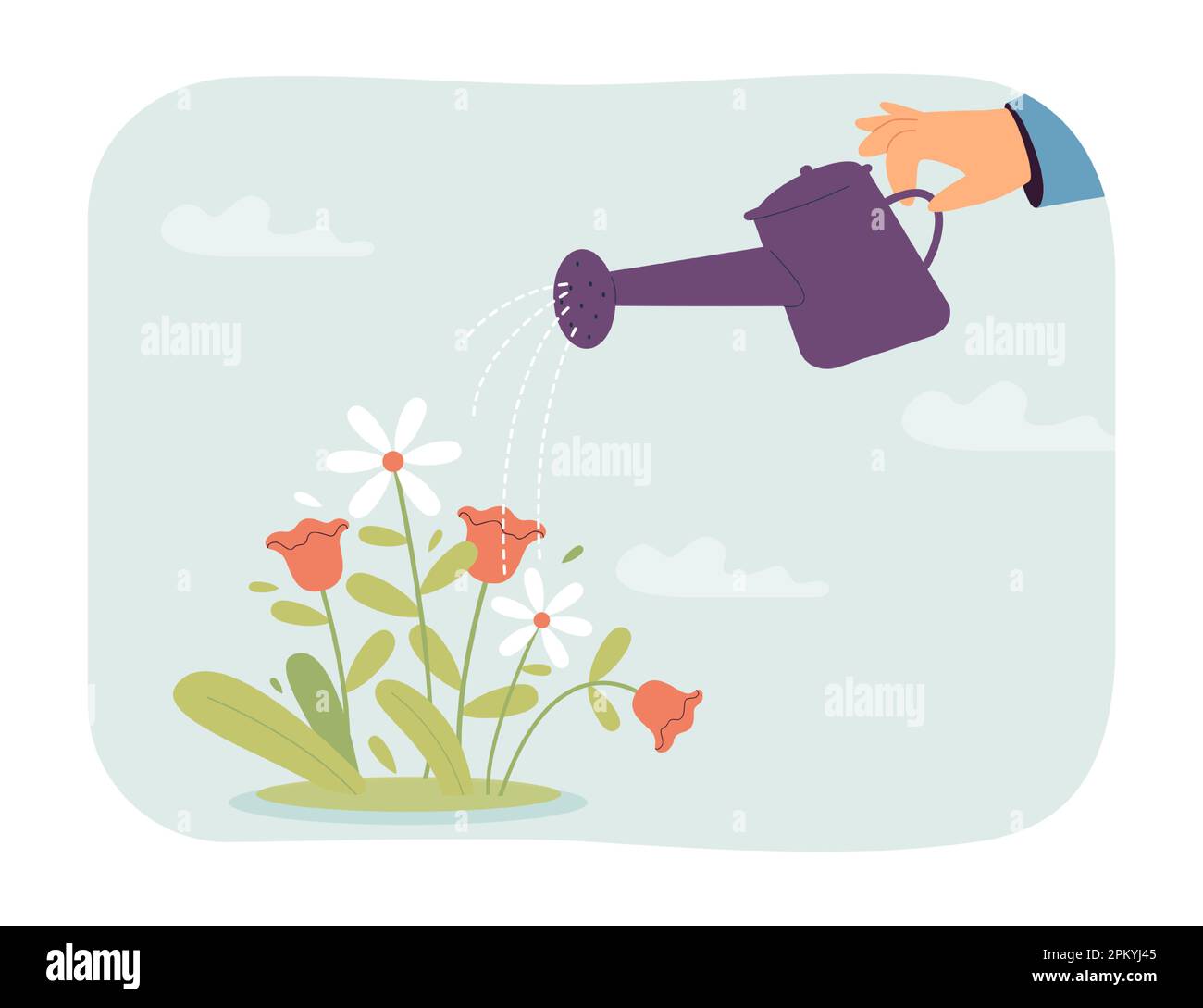 Human hand watering flowers flat vector illustration Stock Vector Image ...