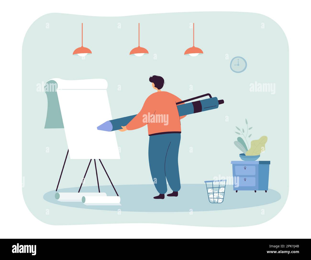 Man drawing on flipchart flat vector illustration Stock Vector Image ...