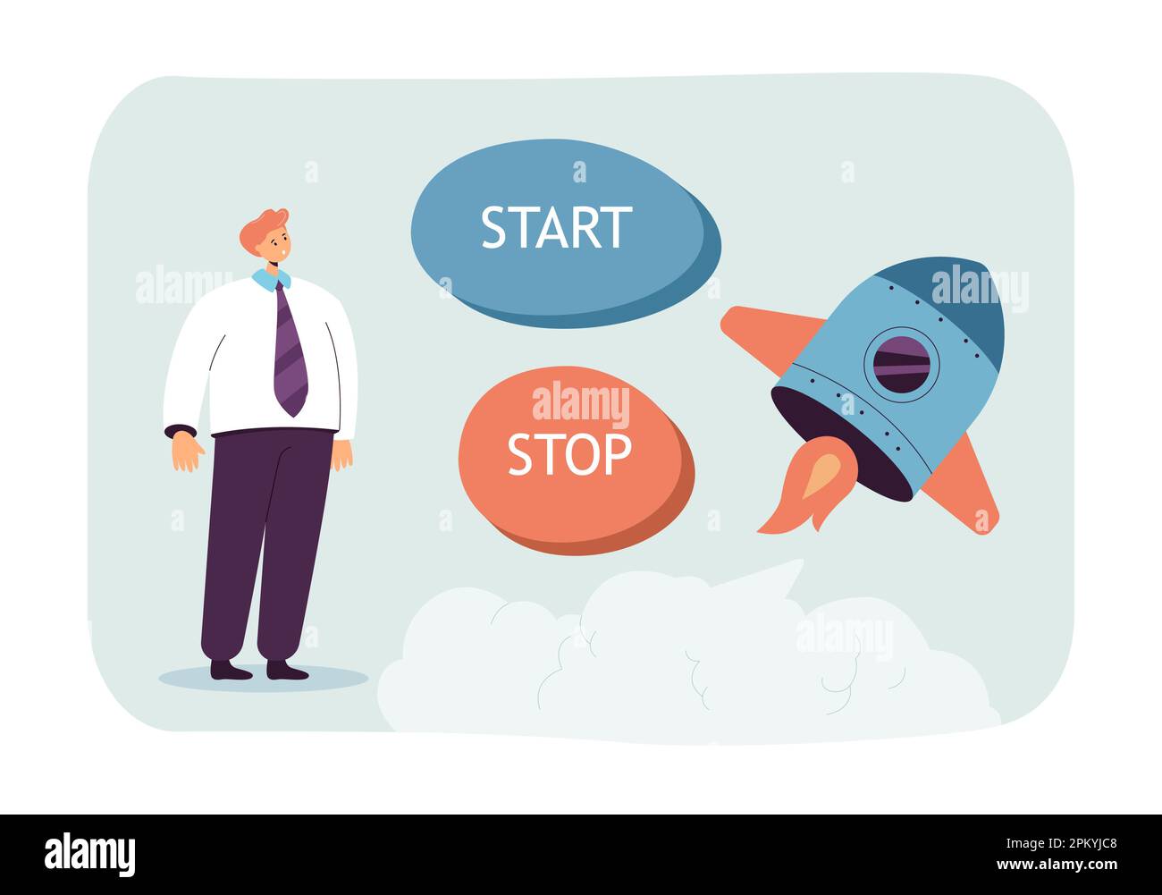 Flying rocket and businessman with start and stop buttons Stock Vector ...