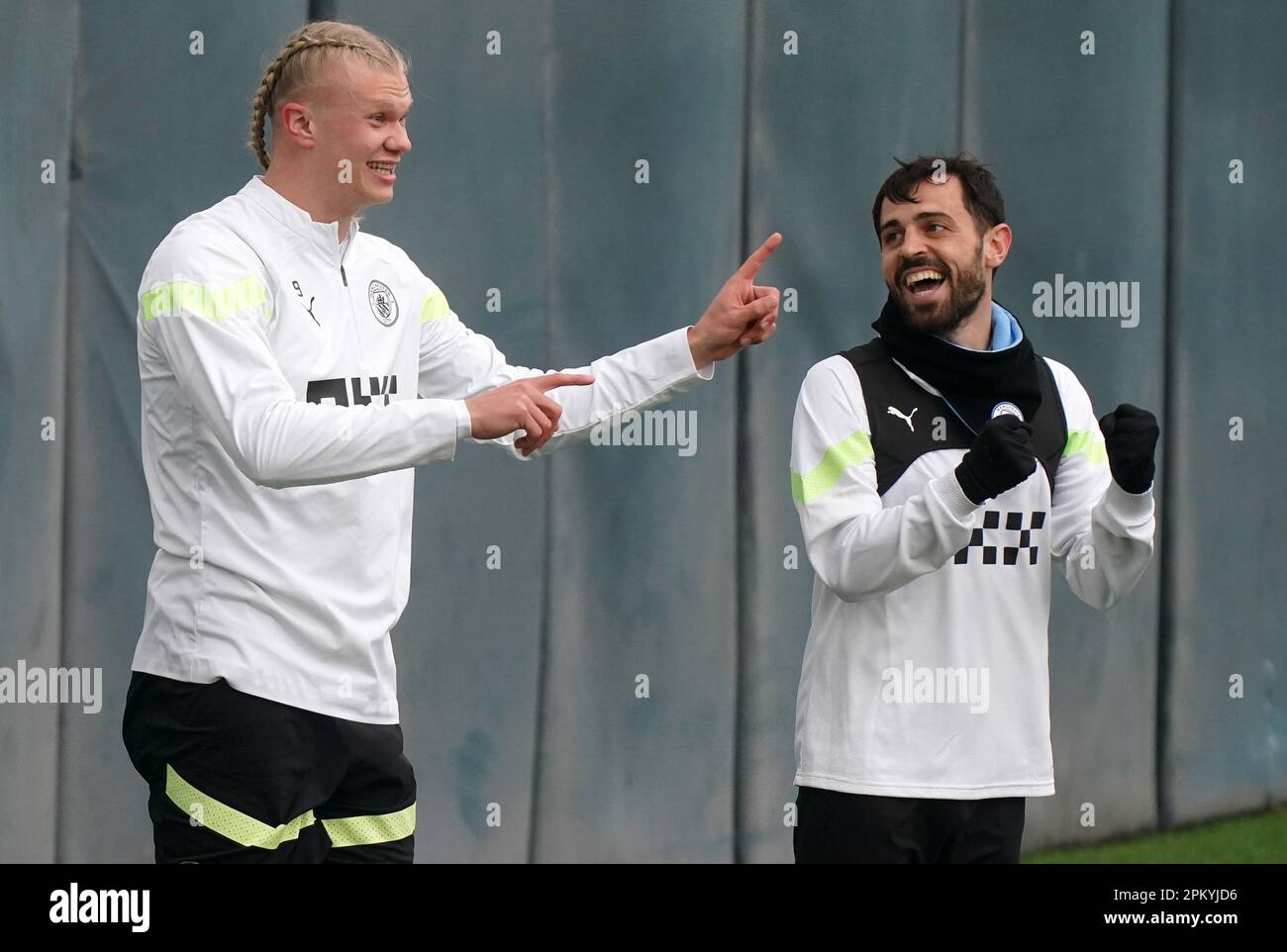 Manchester City's Erling Haaland and Bernardo Silva and during a ...