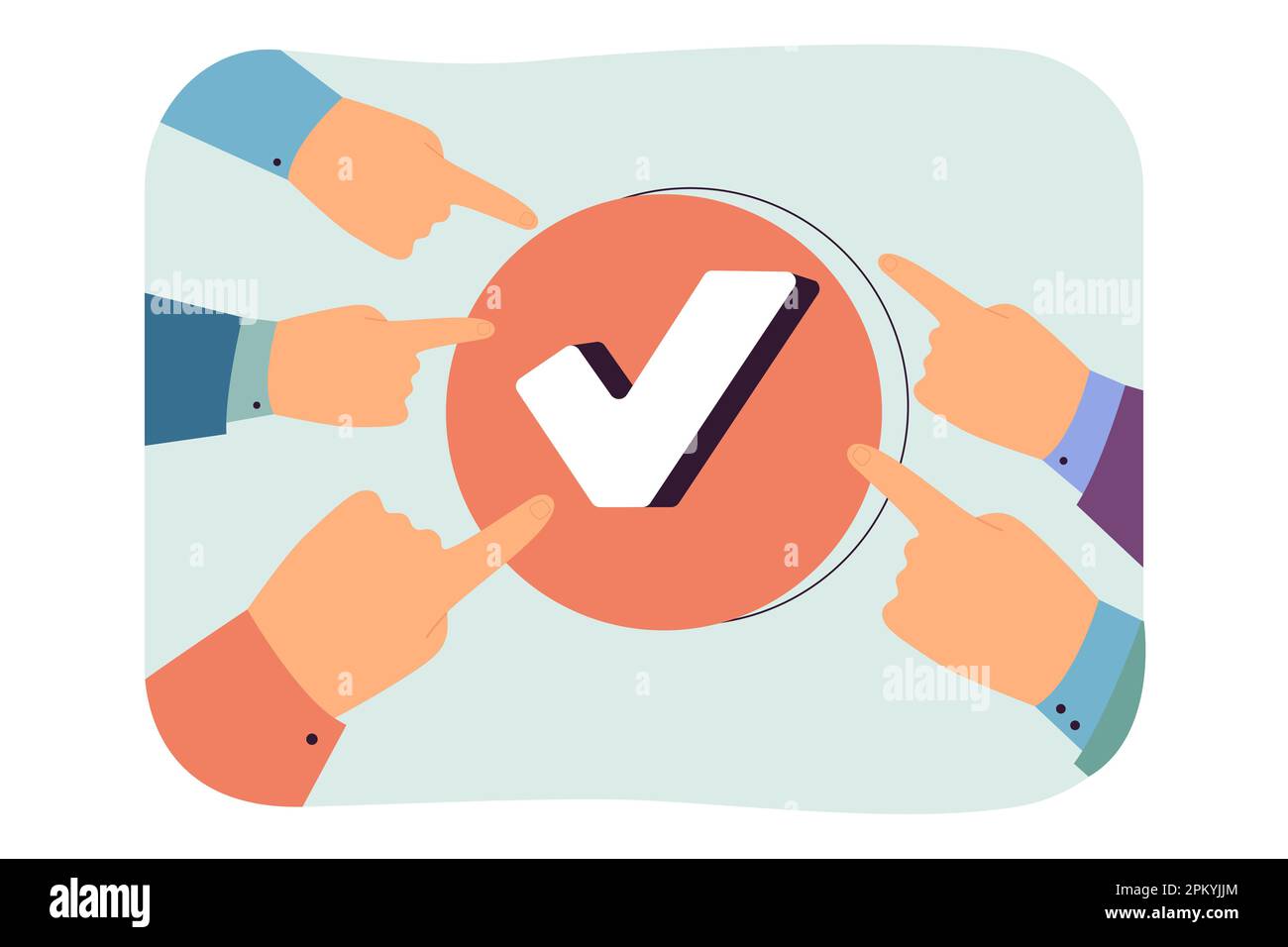 Fingers of cartoon people pointing at check mark Stock Vector Image ...