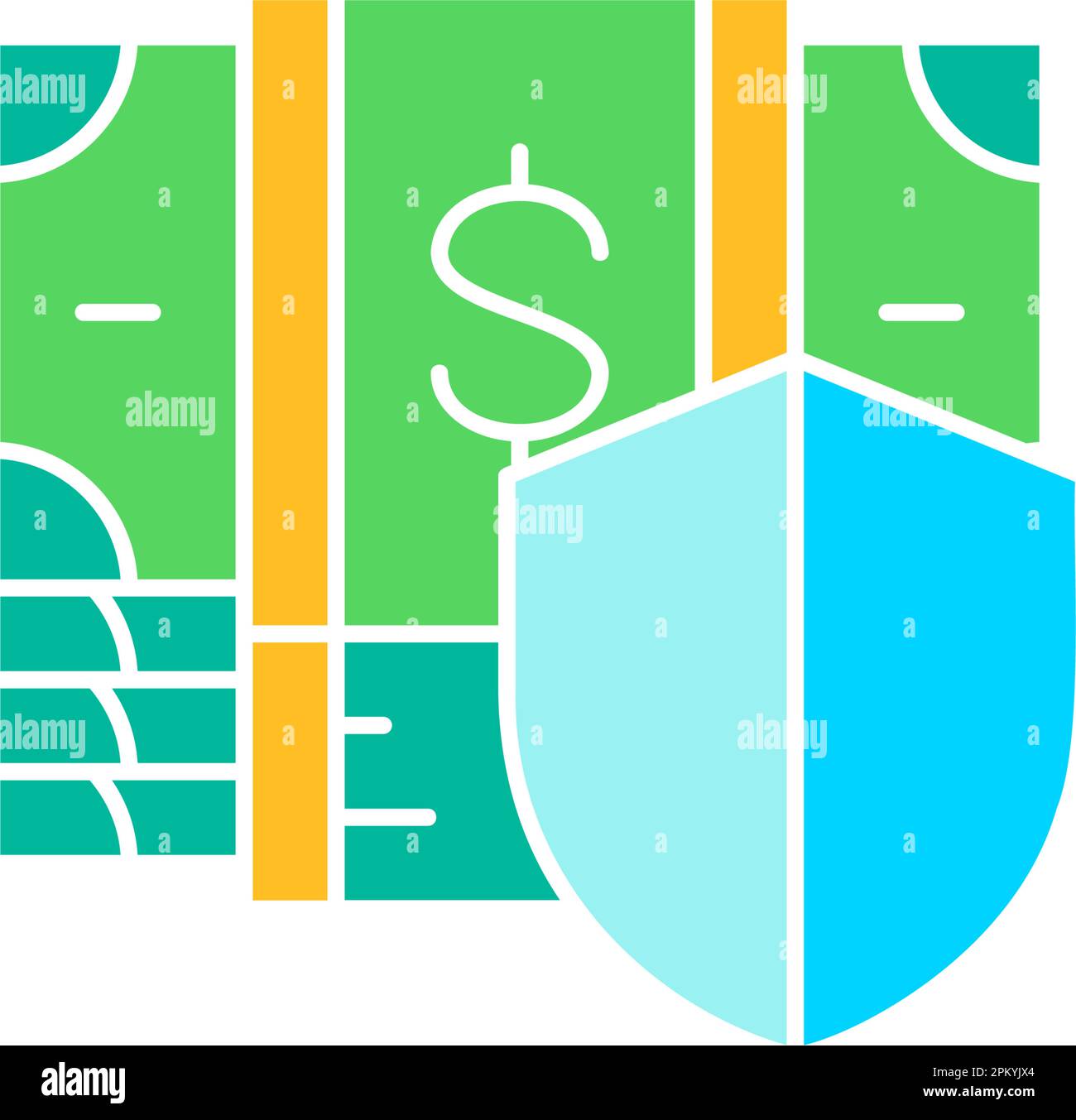 Shield with pile of money banknotes, money safety, insurance ...