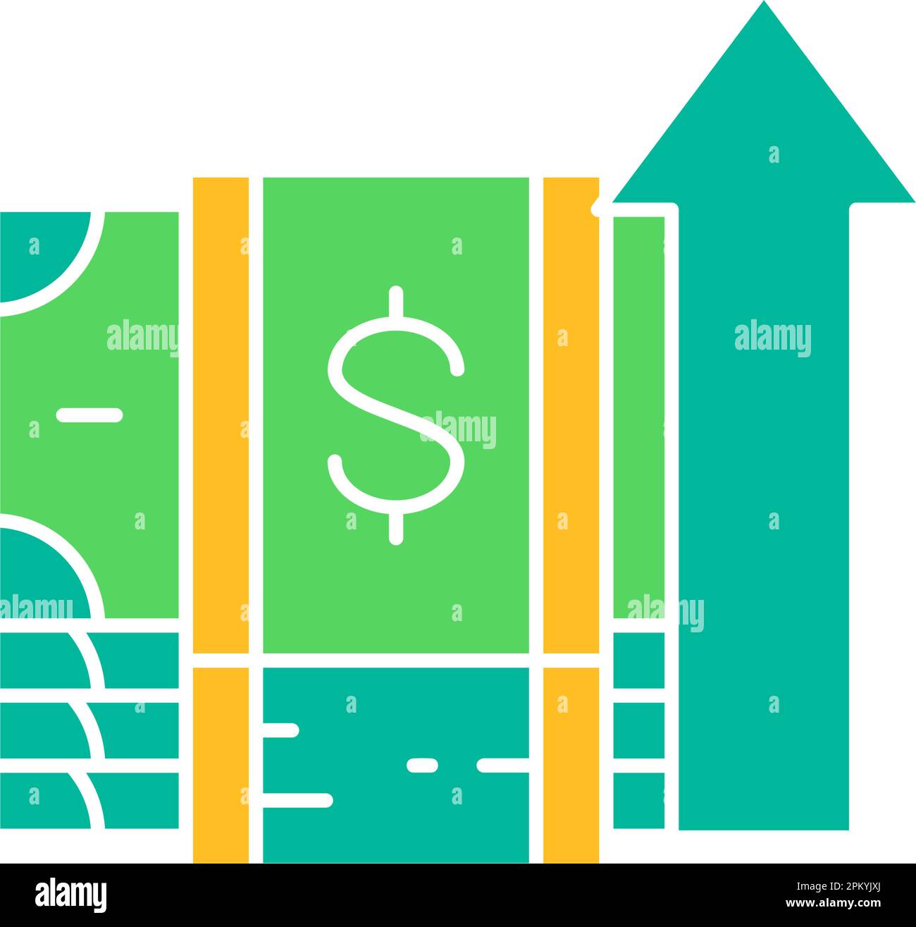 Money banknotes with up arrow, money interest rate increase white ...