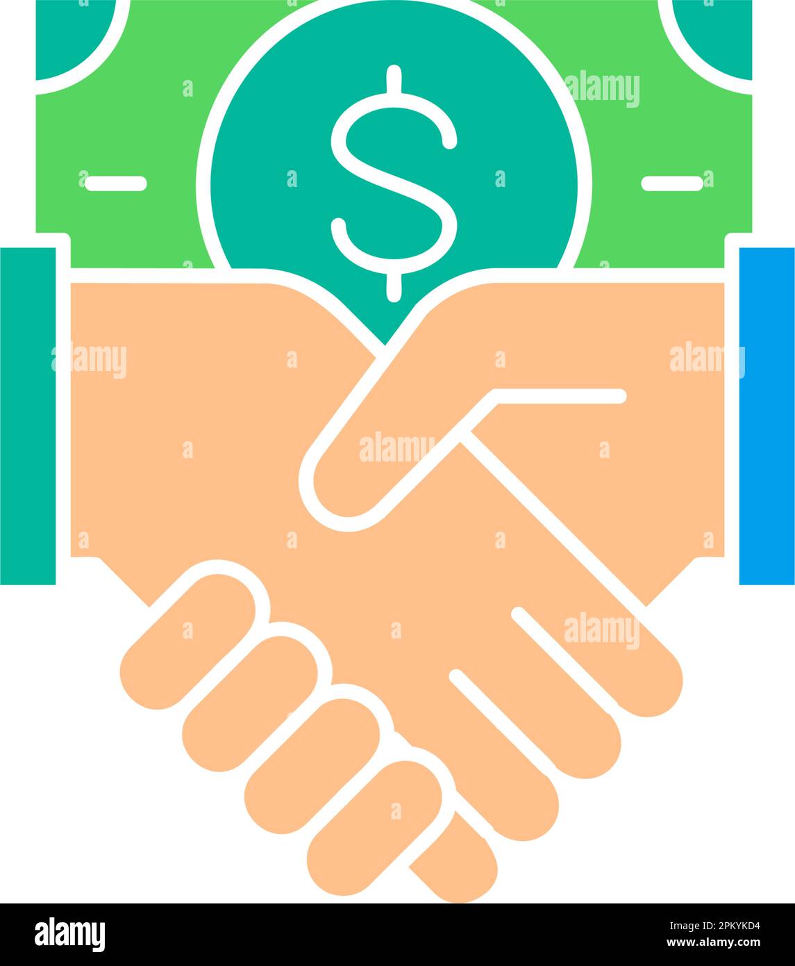 Dollar banknote with handshake, partnership white outline icon. Cash ...