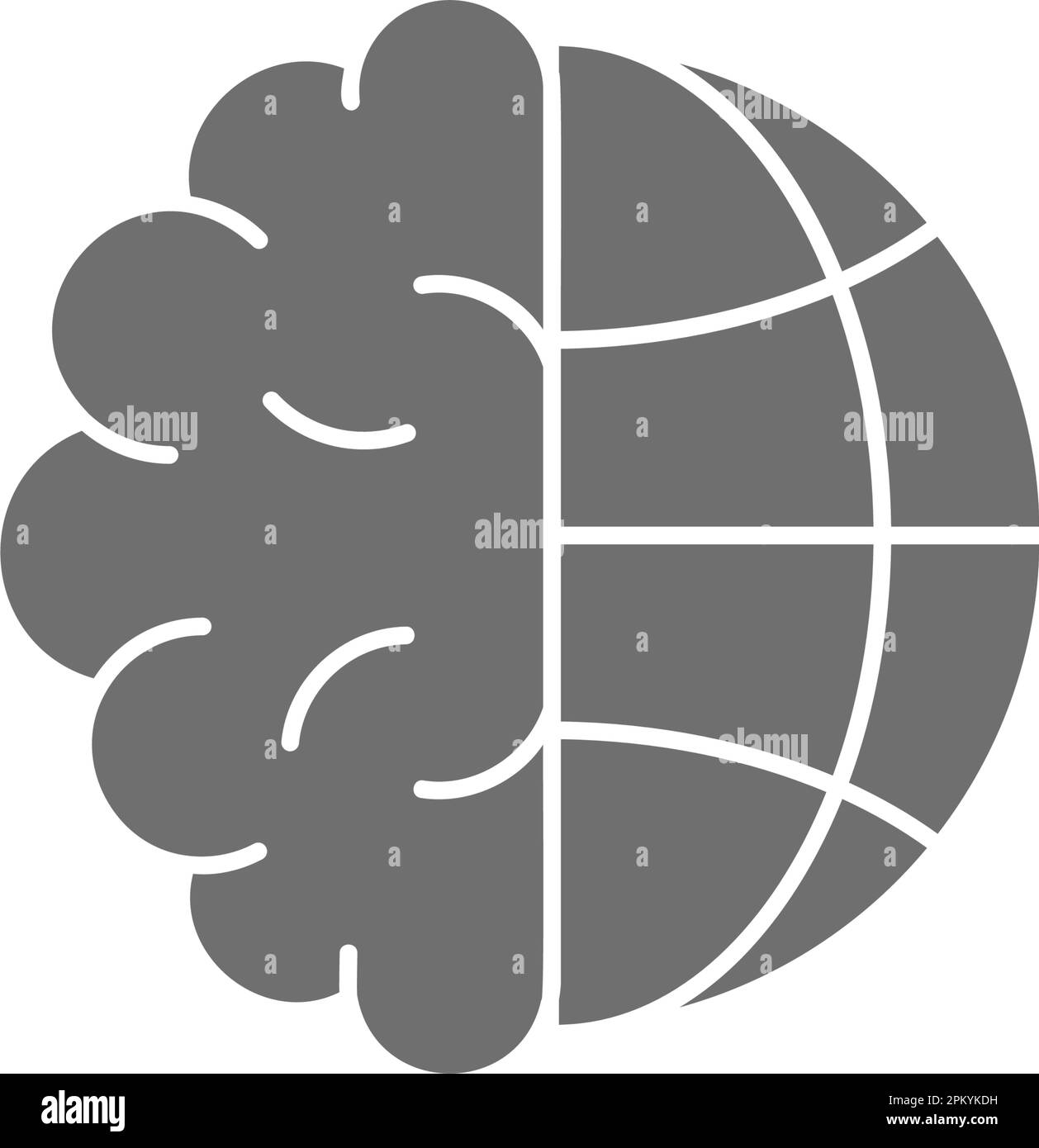 Human brain with globe earth grey fill icon. Global technology ...