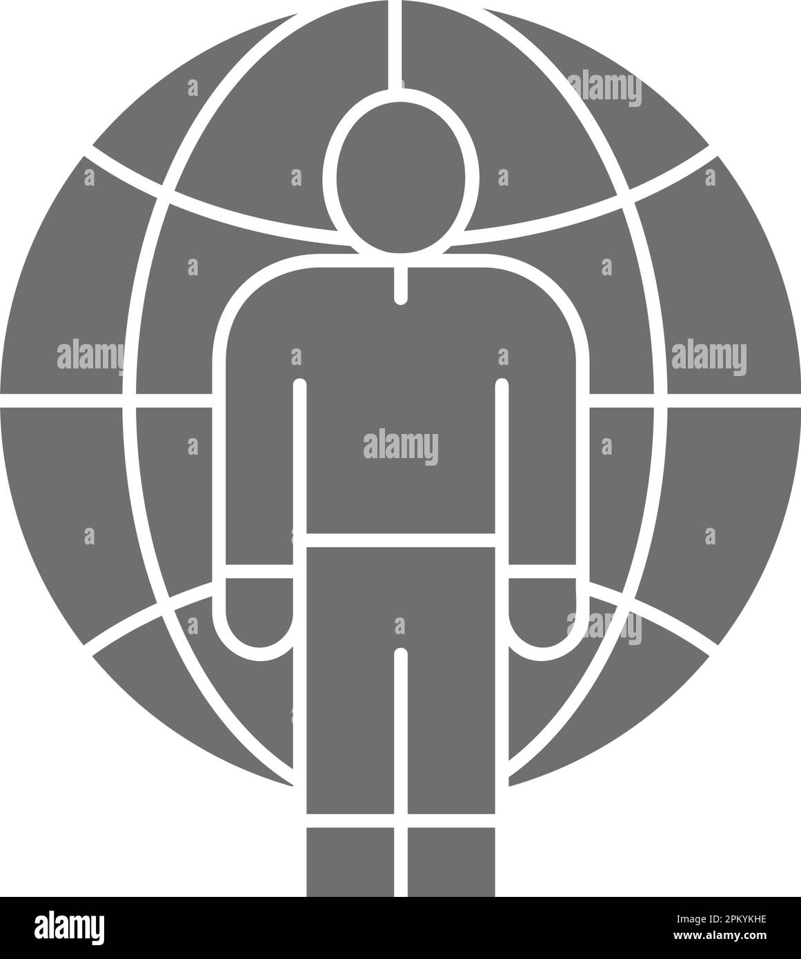 Globe earth with man grey fill icon. Global technology, internet ...