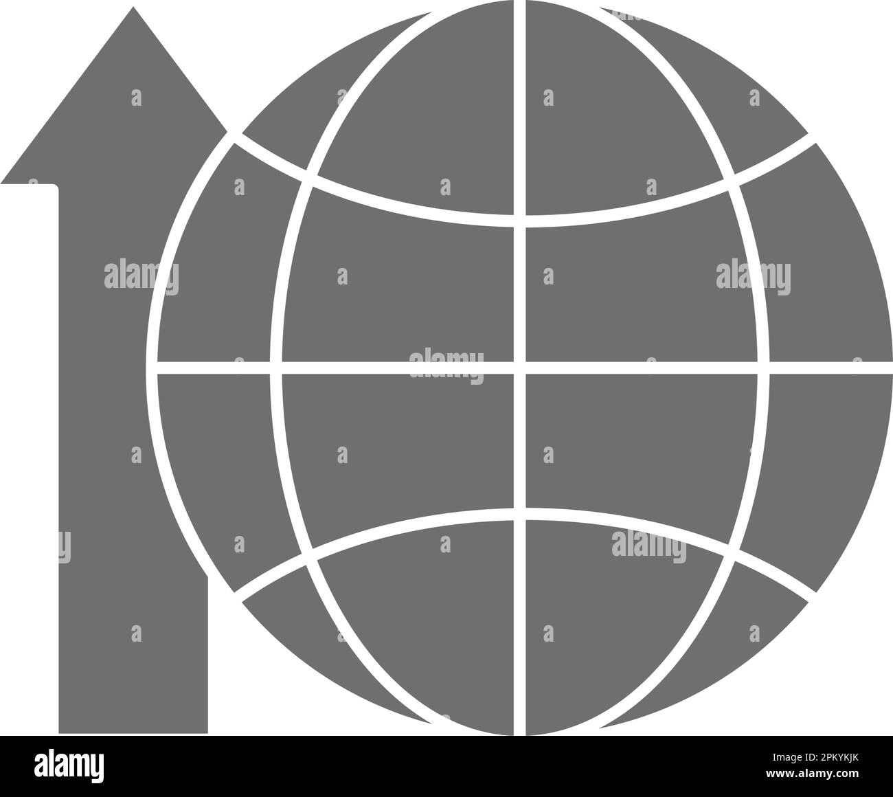 Globe earth with up arrow, turn up arrow grey fill icon. Global ...