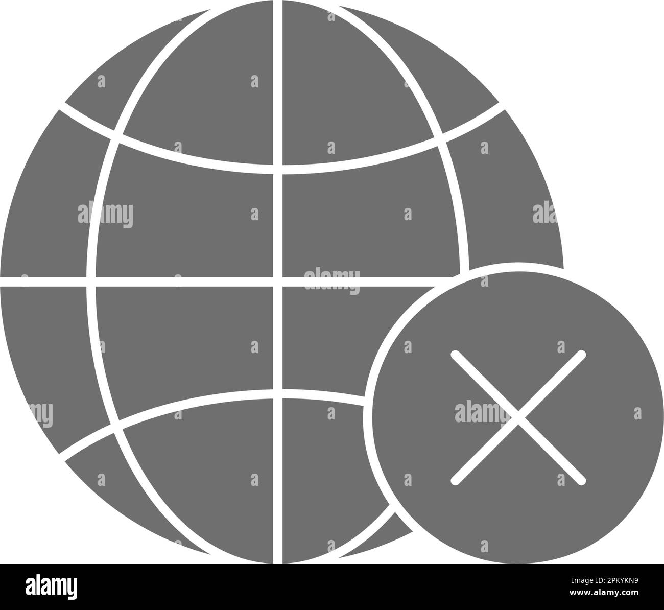 Earth globe with cross mark grey fill icon. Global technology, internet ...