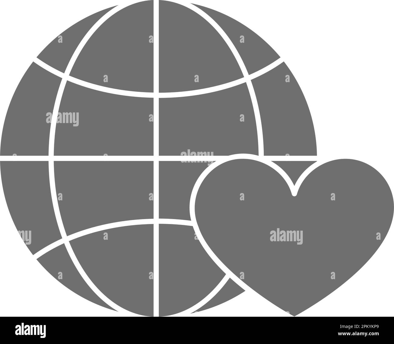 Earth globe with heart, giving a love, charity, donation grey fill icon ...