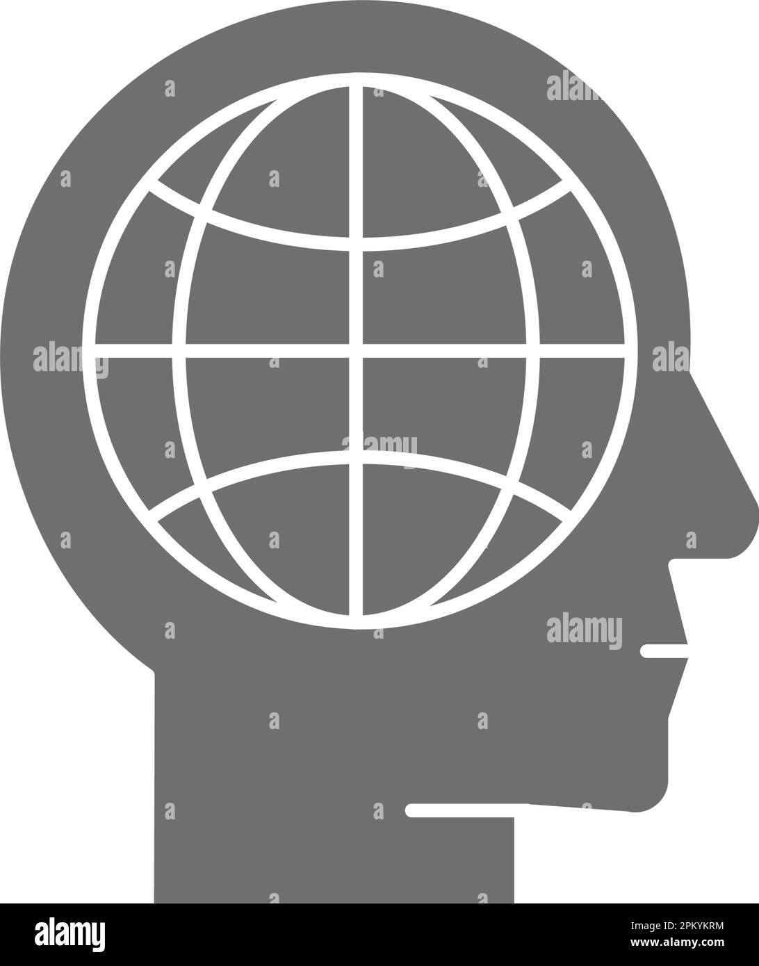 Earth with head, world in human head grey fill icon. Global technology ...