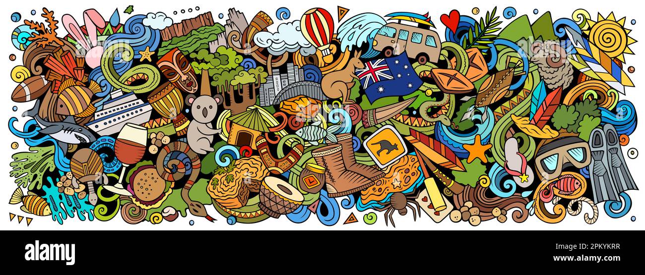Vector illustration with Australia theme doodles. Vibrant and eye ...