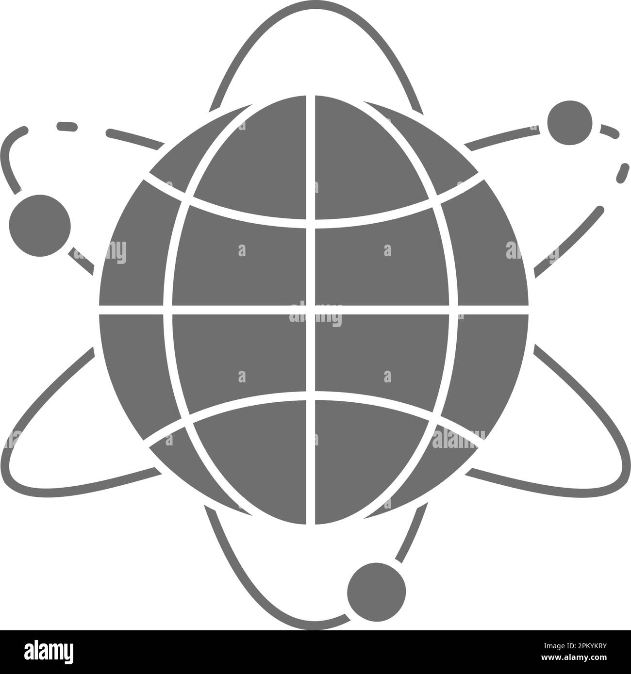 Globe earth with orbit, internet, atom grey fill icon. Global ...
