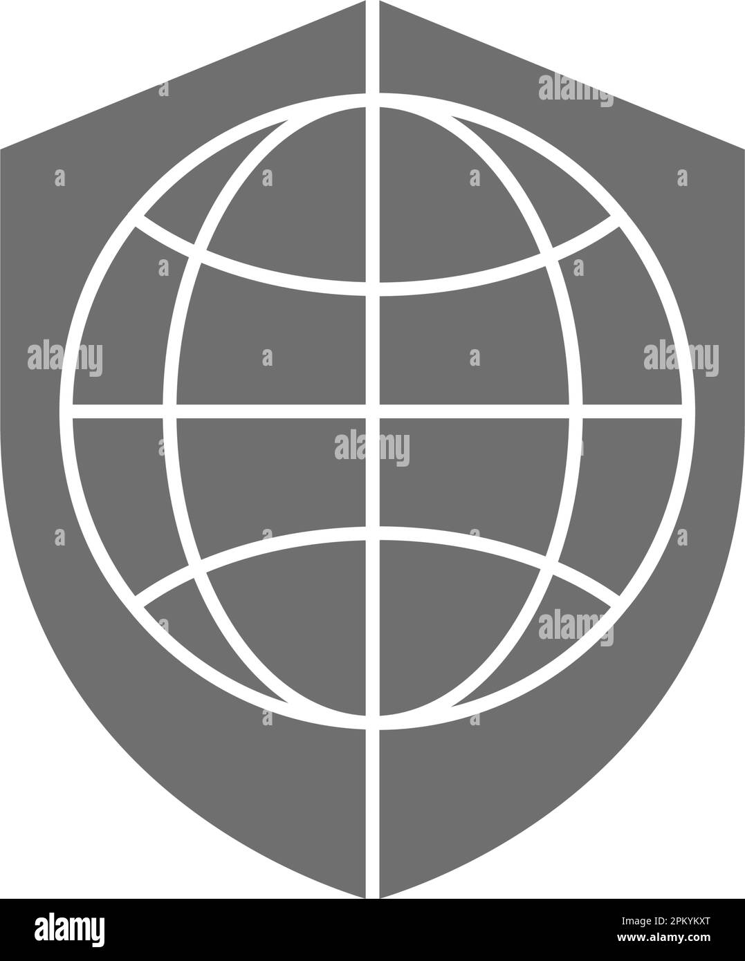 Globe earth with shield, planet protected grey fill icon. Global ...
