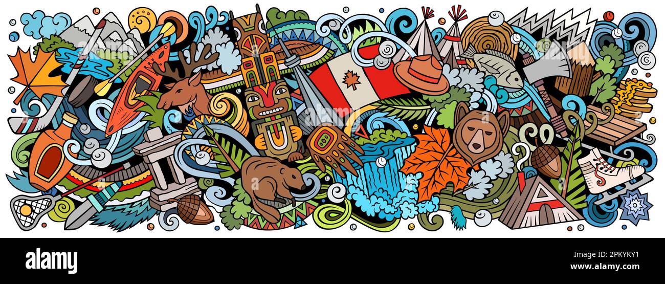 Canada cartoon doodle illustration. Funny Canadian banner design ...