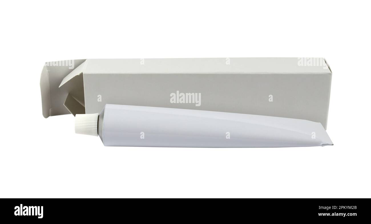 White tube beside its white box mockup isolated from background Stock ...