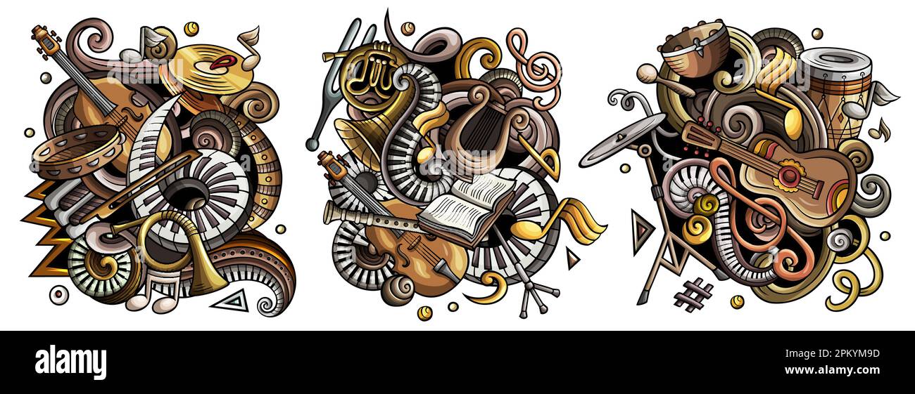 classical music cartoon vector doodle designs set. Colorful detailed ...