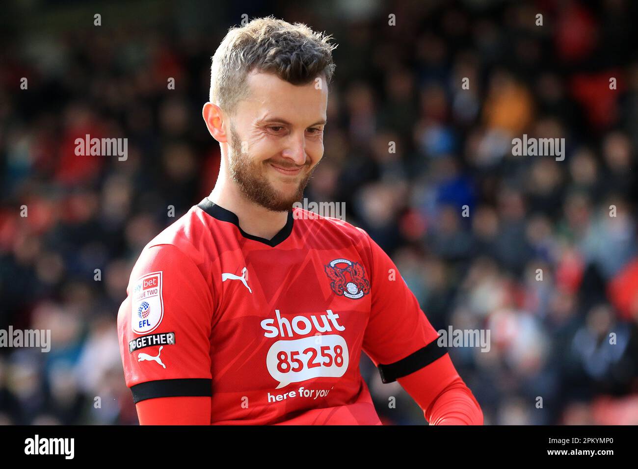 London, UK. 10th Apr, 2023. Tom James of Leyton Orient with a wry smile ...