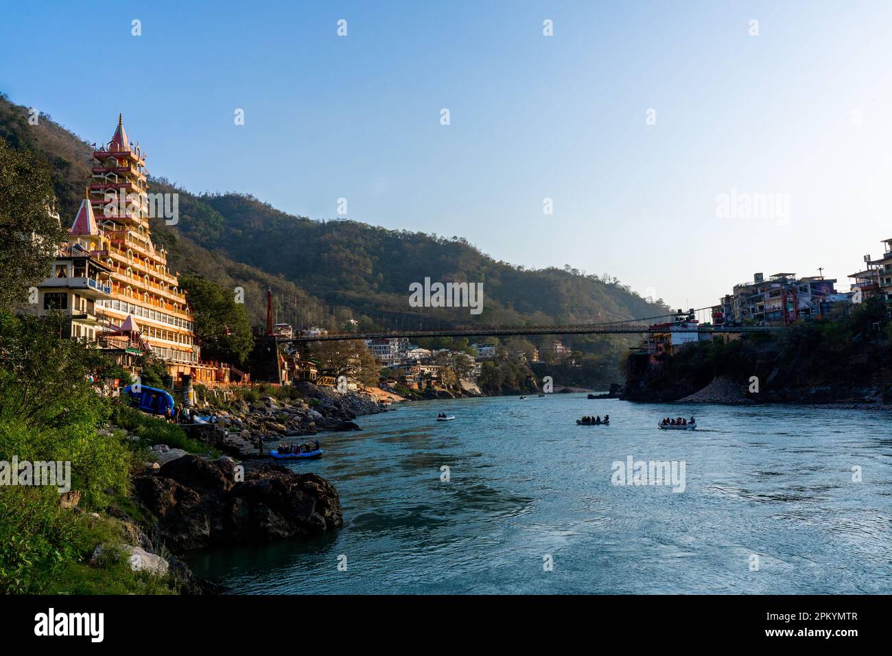 Rishikesh, Uttarakhand, india - 27.03.2023: Rishikesh city center with ...