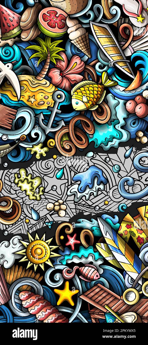 Summer cartoon drawn doodle banner. Cartoon vector detailed flyer ...