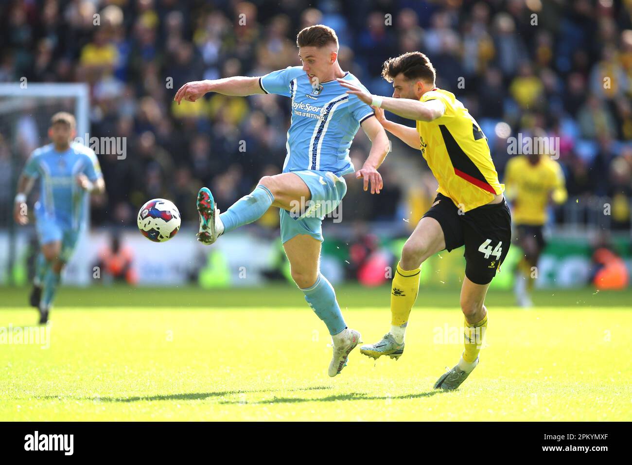 Coventry City's Viktor Gyokeres (left) and Watford's Wesley Hoedt ...