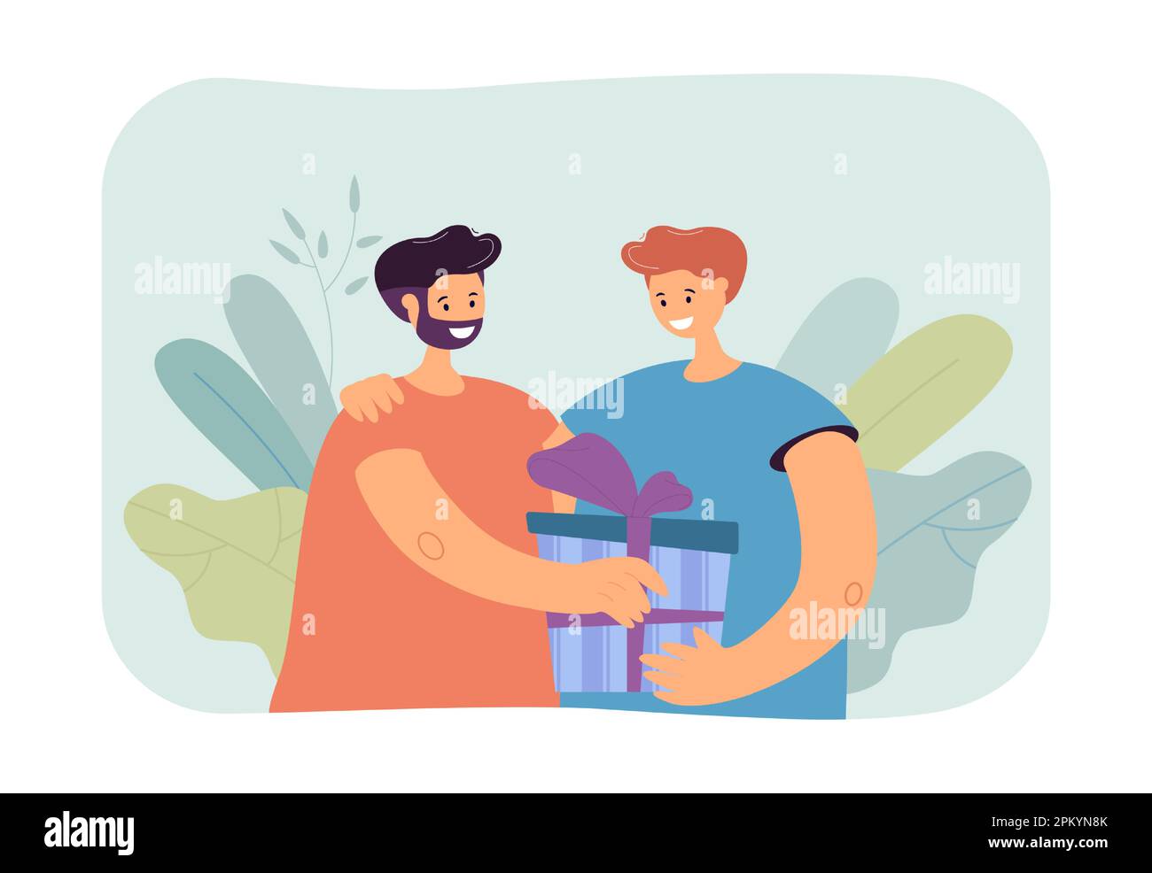 Cartoon man hugging and giving gift box to husband Stock Vector Image ...