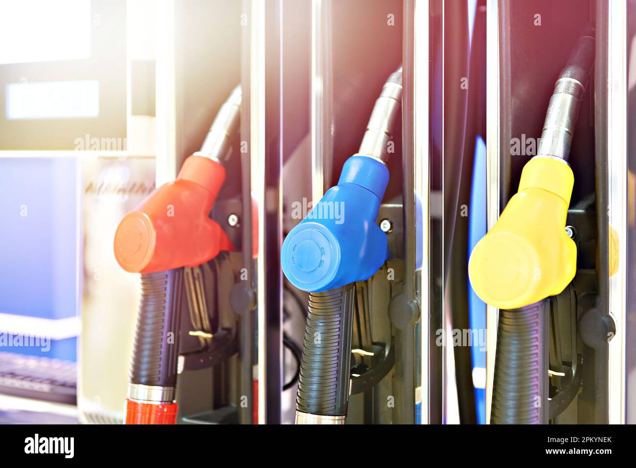Blue gasoline fuel pump nozzle hi-res stock photography and images - Alamy