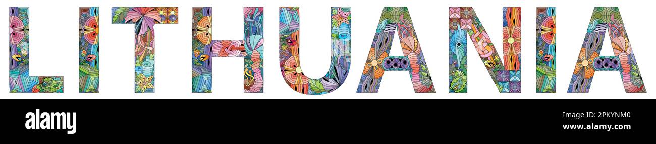Vector word Lithuania. Hand-painted art design. Illustration for t ...
