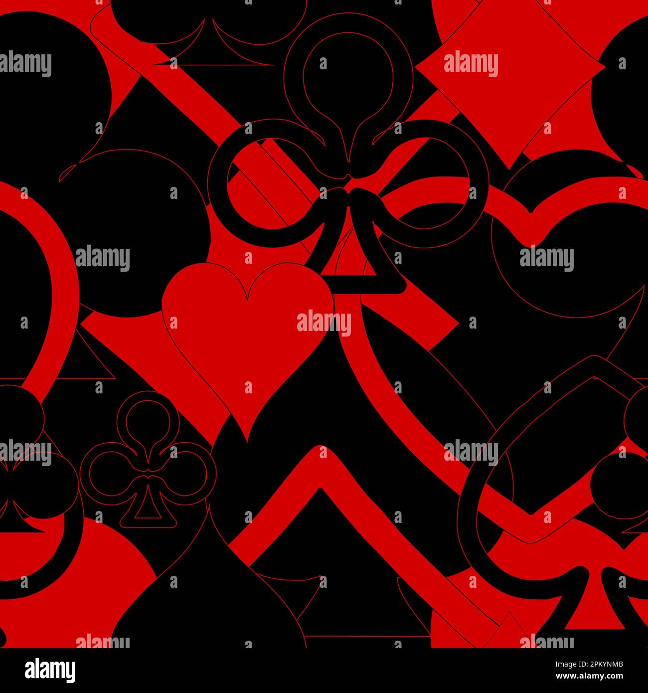 abstract seamless black and red pattern of different card suits ...