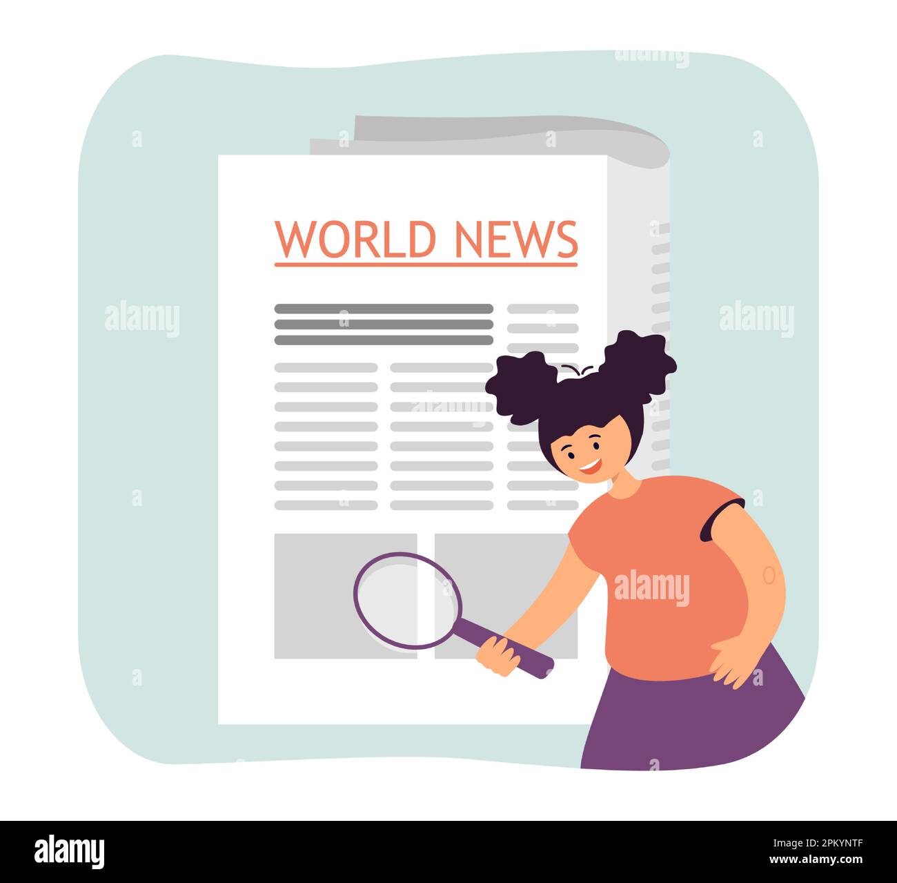 Girl reading world news using magnifier flat vector illustration Stock ...