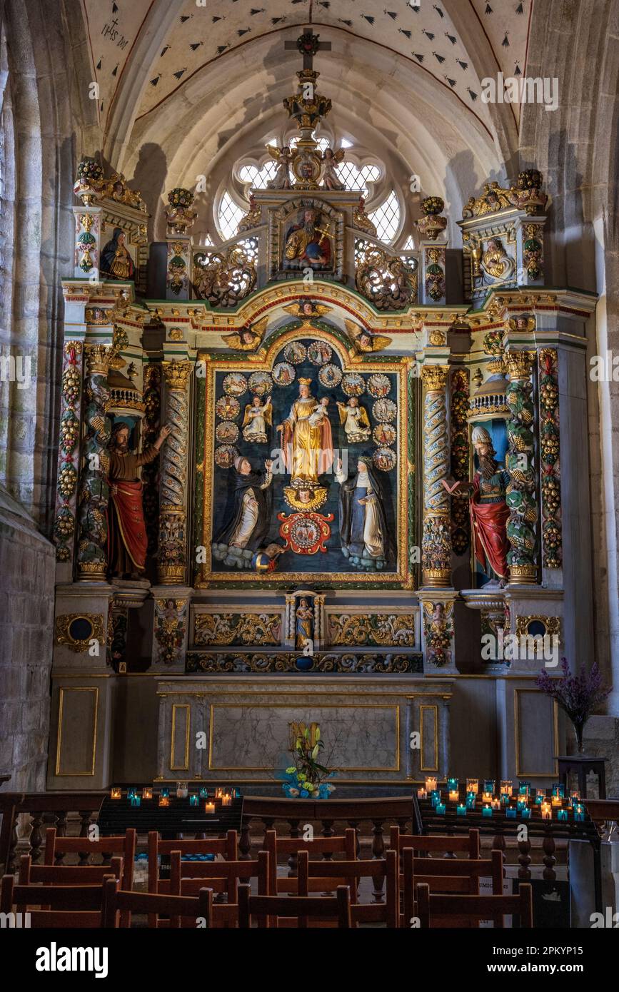 Altar of the Rosary at St Ronan church in Locronan, Brittany, France ...